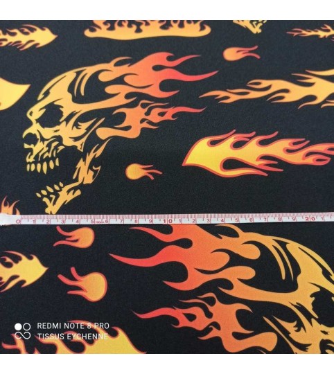 Tissu polyester fiesta - Flamme - noir et orange